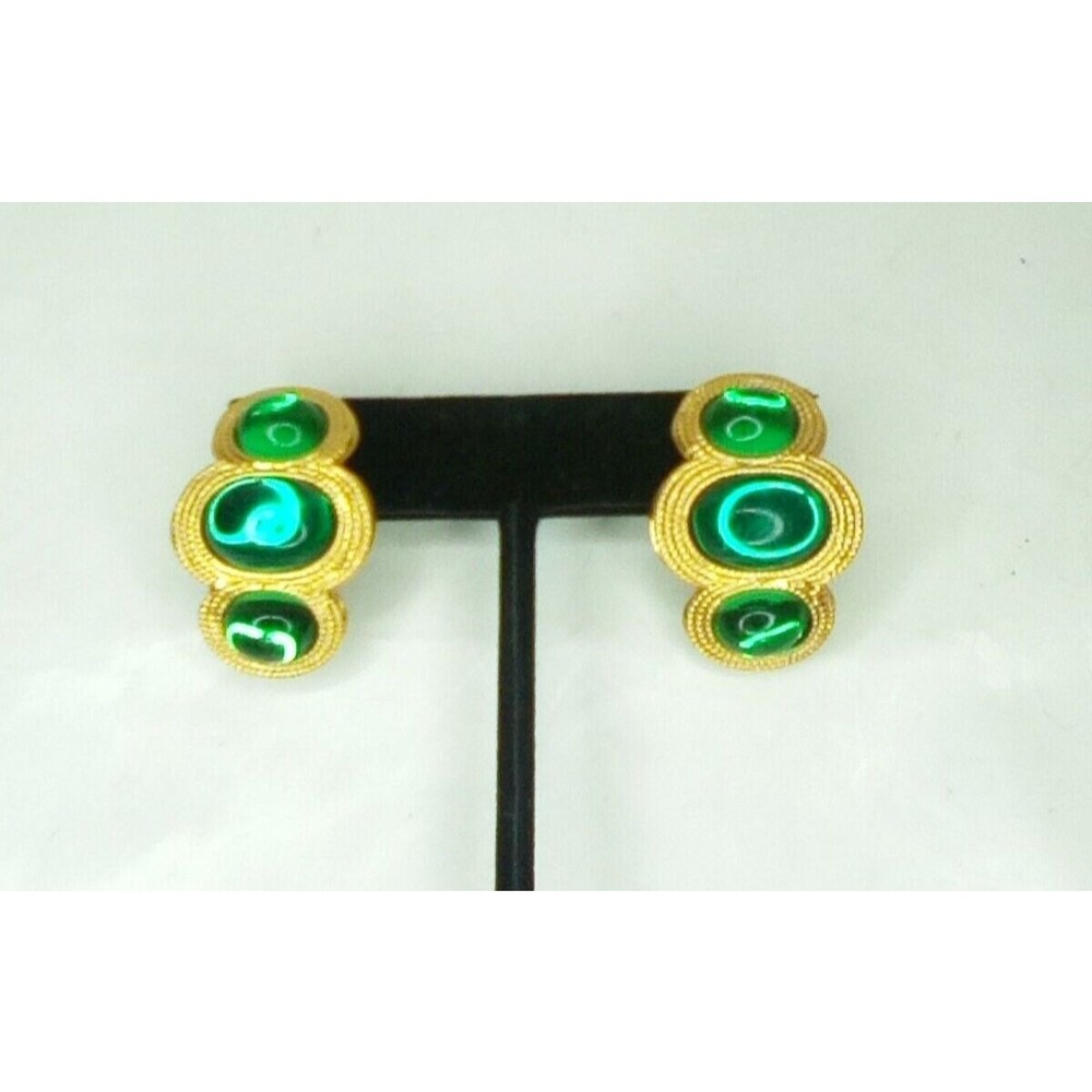 Rare Napier Green Cabochon Glass 80's-90's Goldtone B… - Gem